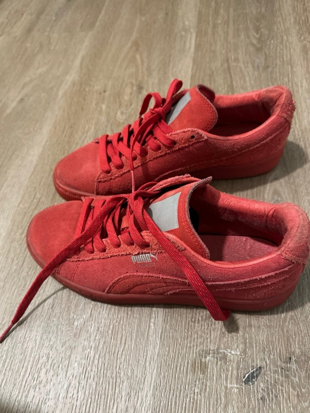 Puma | Shoes | Puma Red Suede Leather Casual Sneakers | Poshmark
